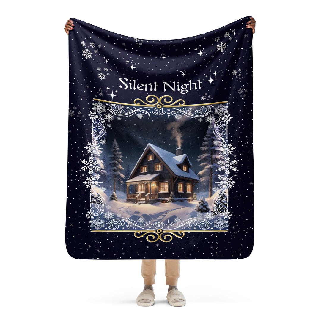 Silent Night Holiday Christmas Sherpa Blanket, Winter House Theme ...