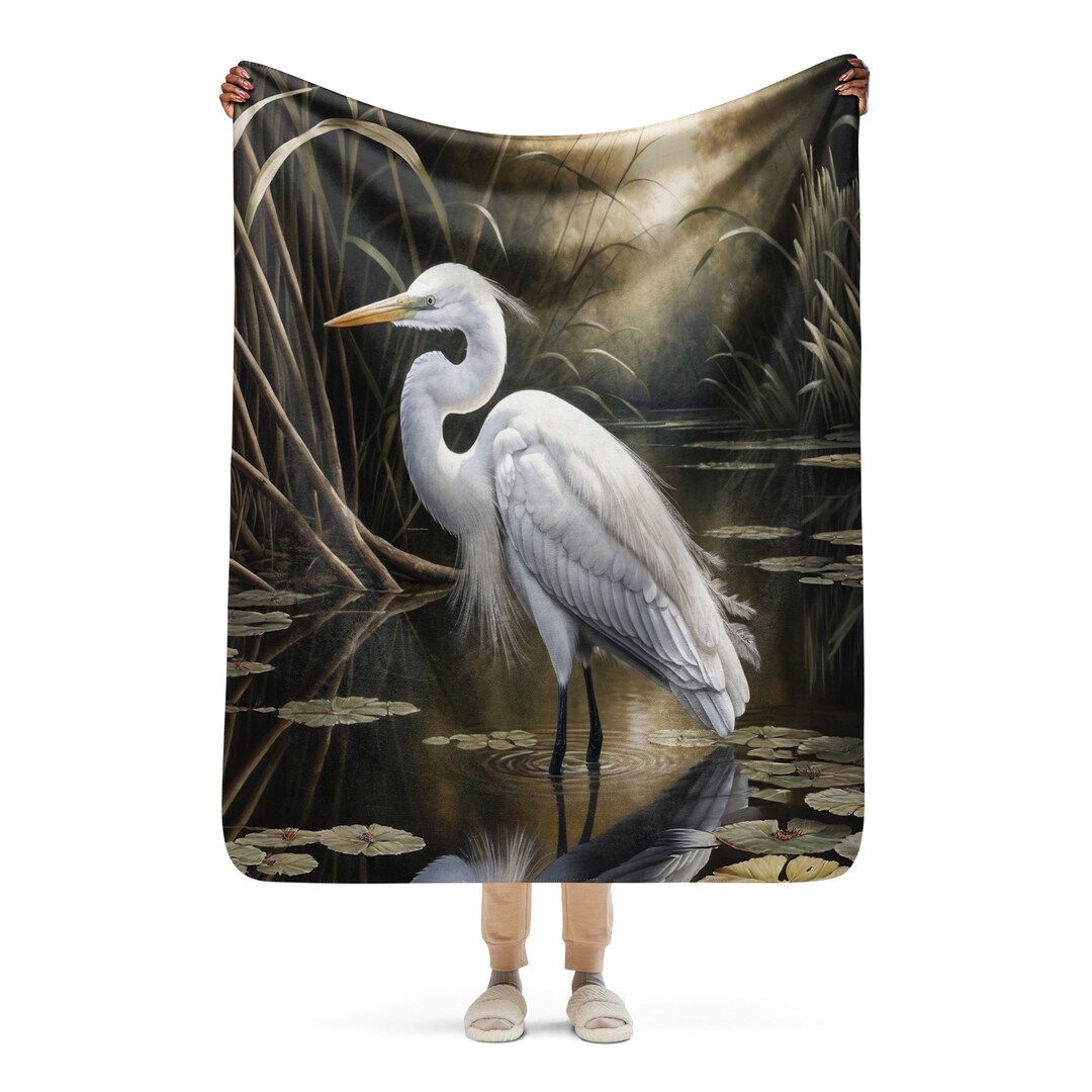 Egret Sherpa Blanket, Bird Art, Eclectic Home Decor - Etsy