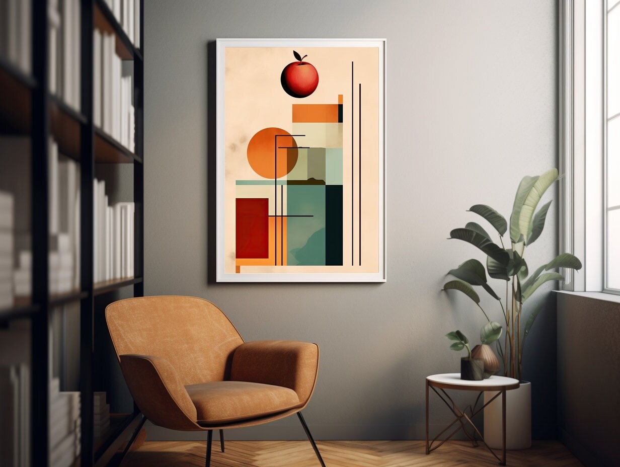 Apple Wall Art Print, Digital Download, Abstract Fruit Print, Bauhaus ...