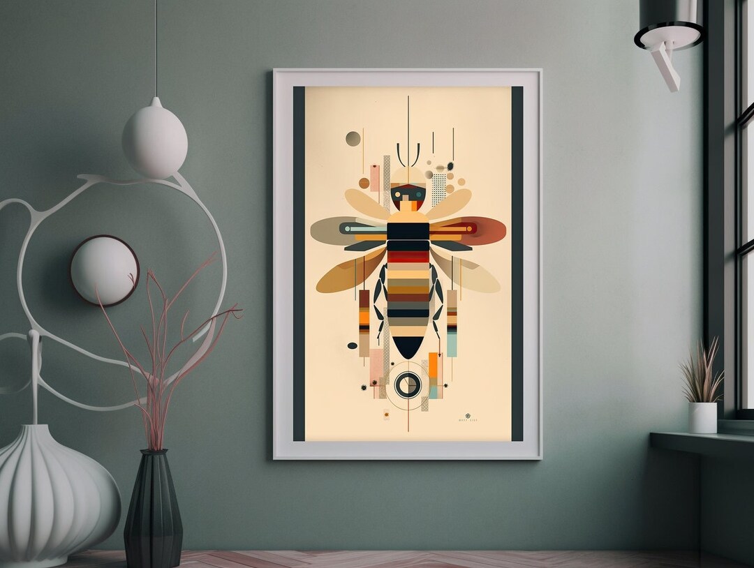 Honey Bee Wall Art, Digital Print, Bee Art Print, Bauhaus Minimalist ...