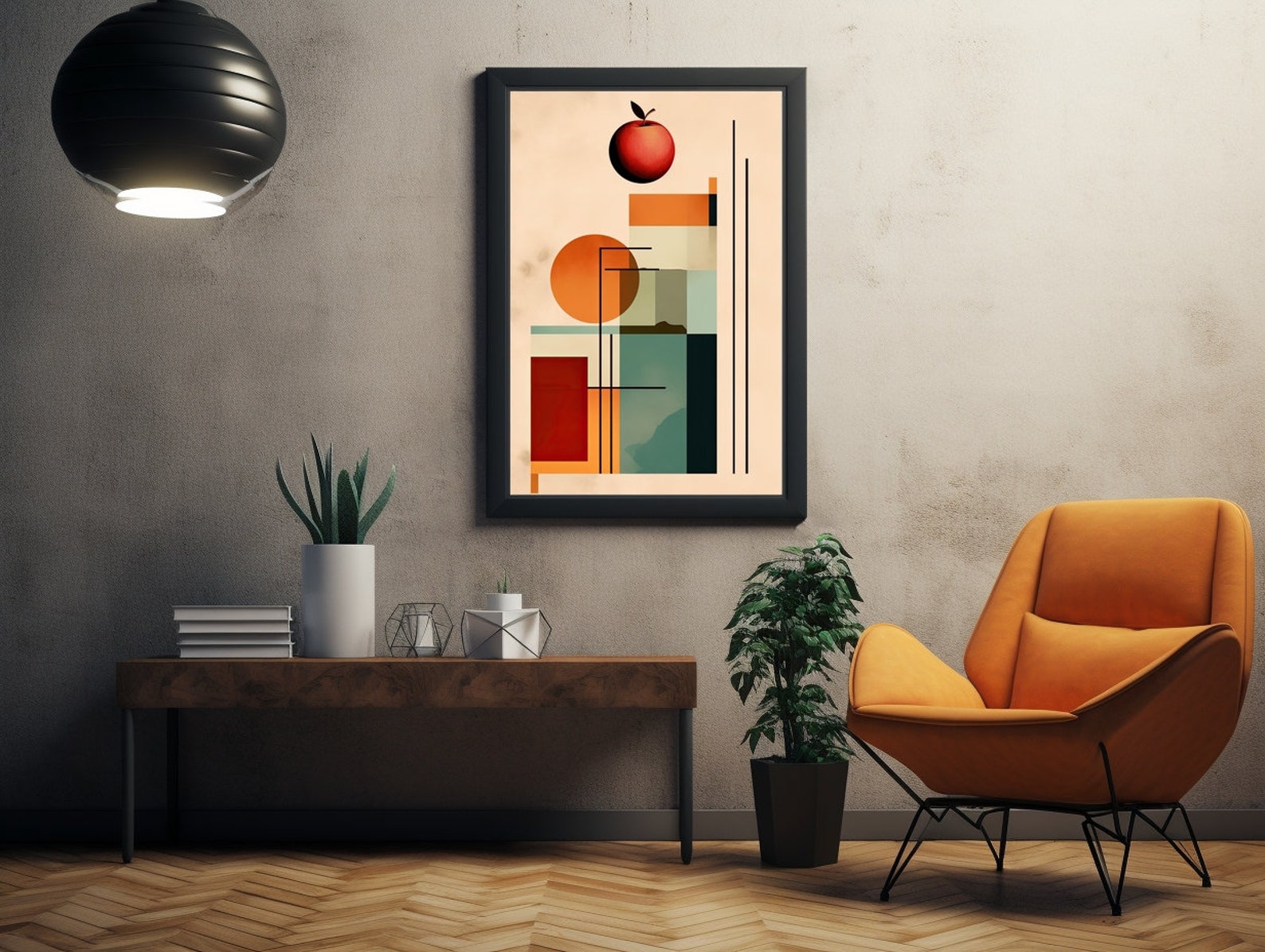 Apple Wall Art Print, Digital Download, Abstract Fruit Print, Bauhaus ...