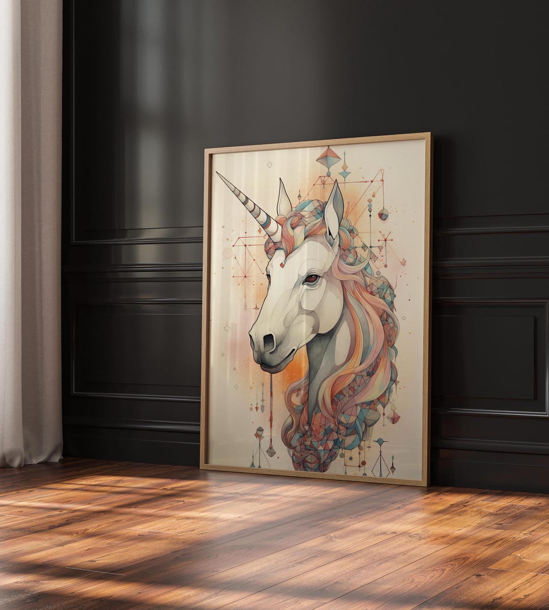 Geometric Unicorn Wall Art Printable, Boho Fantasy Animal Poster ...