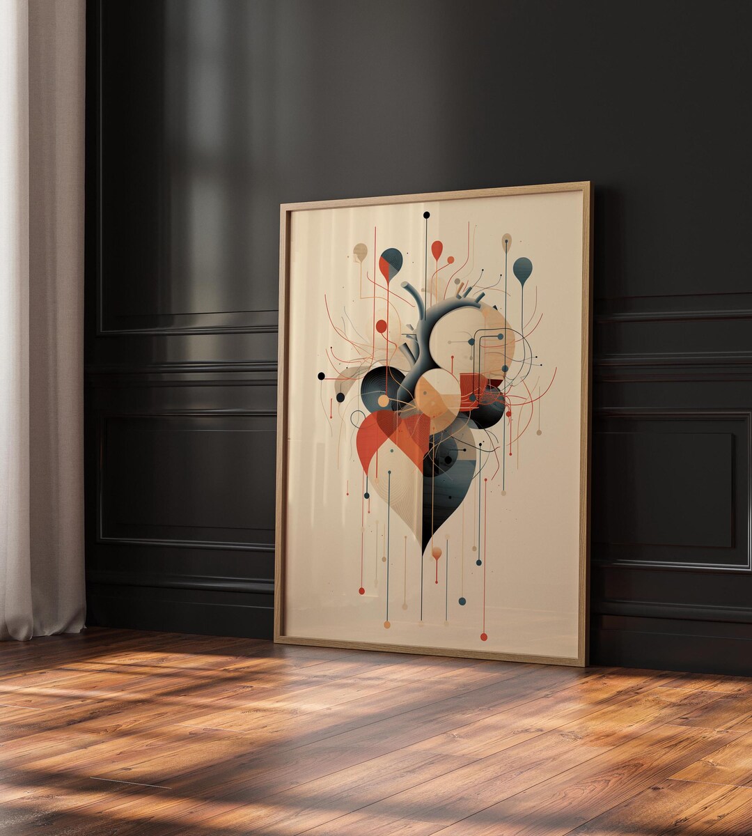 Anatomical Abstract Heart Art, Geometric Tech Inspired Digital Print ...