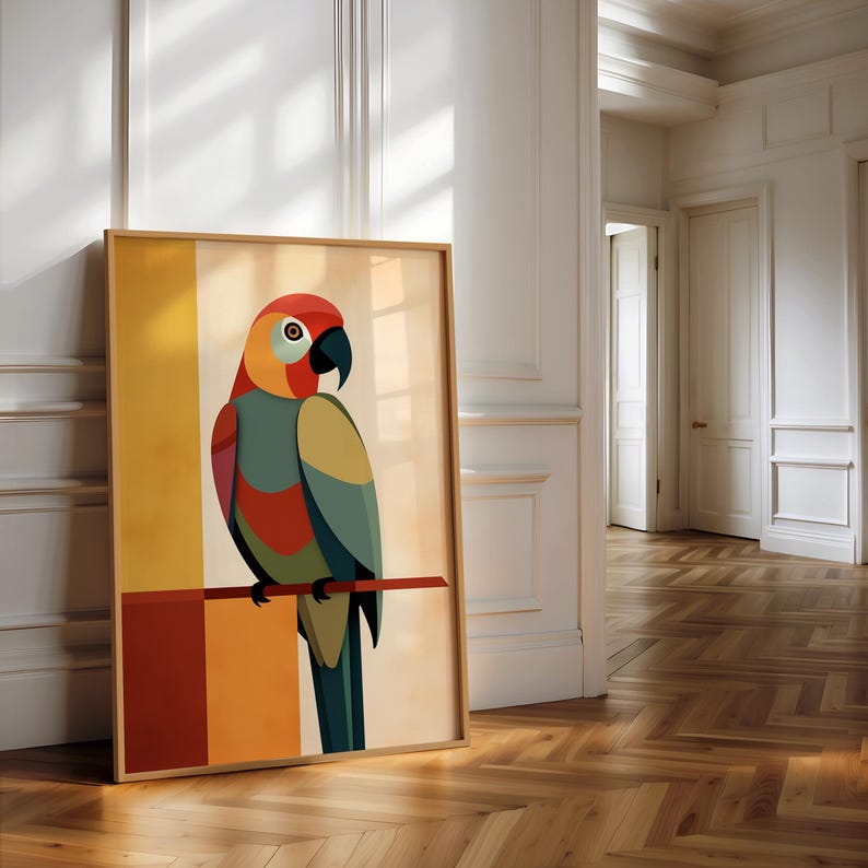 Parrot Wall Art Print, Modern Geometric Bird Poster, Mid Century ...