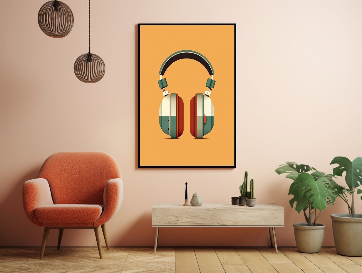 Retro Headphones Wall Art Boho Music Art Print, Digital Printable Head ...