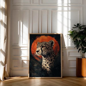 Leopard Wall Art Print, Mid Century Modern Digital Animal Digital Art ...