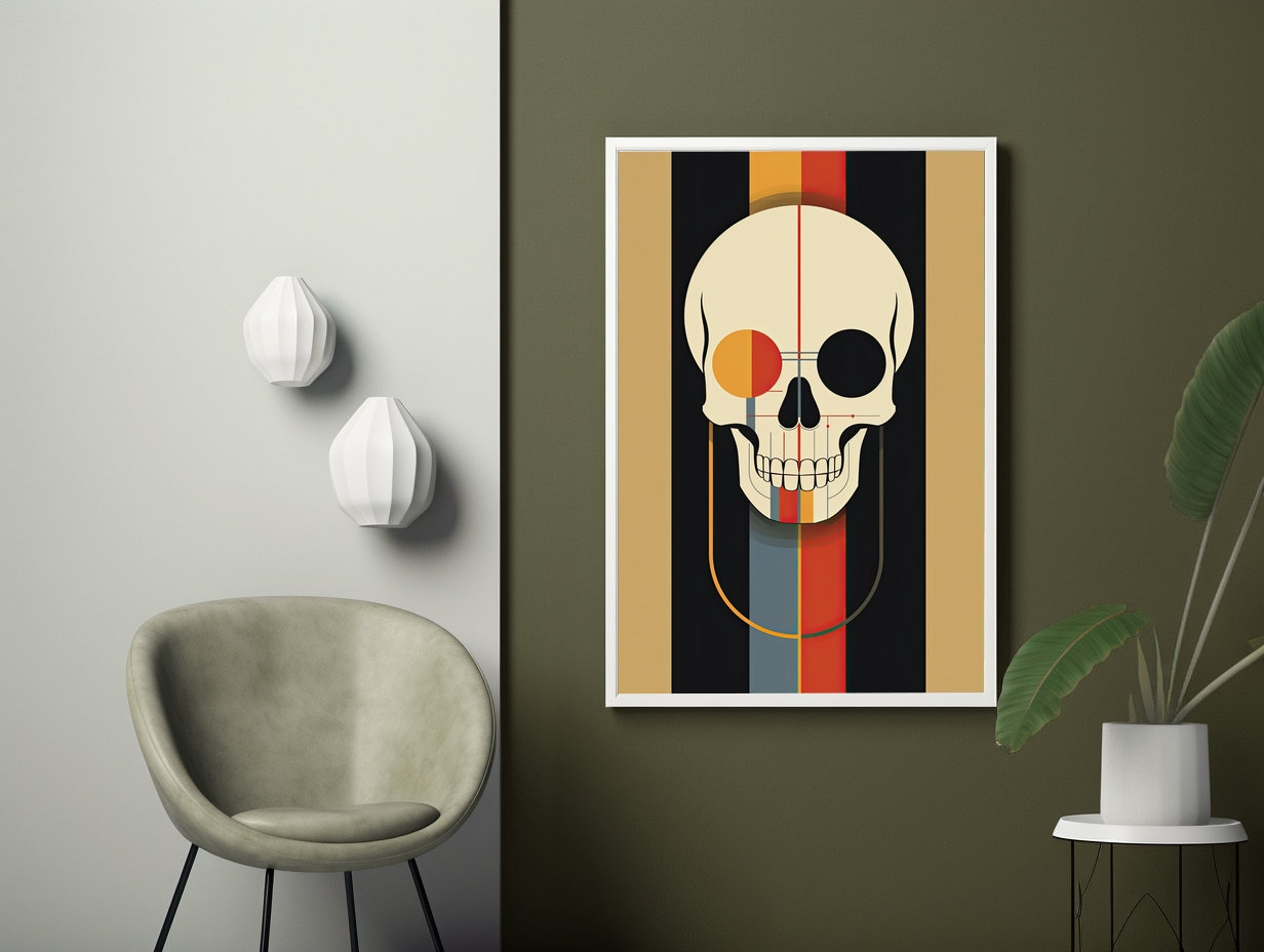 Skull Wall Art Print, Downloadable Art, Skull Bauhaus Poster, Abstract ...