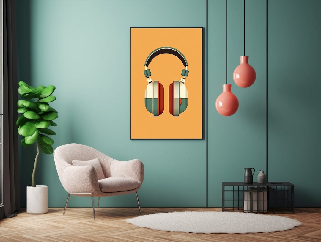 Retro Headphones Wall Art - Boho Music Art Print, Digital Printable ...