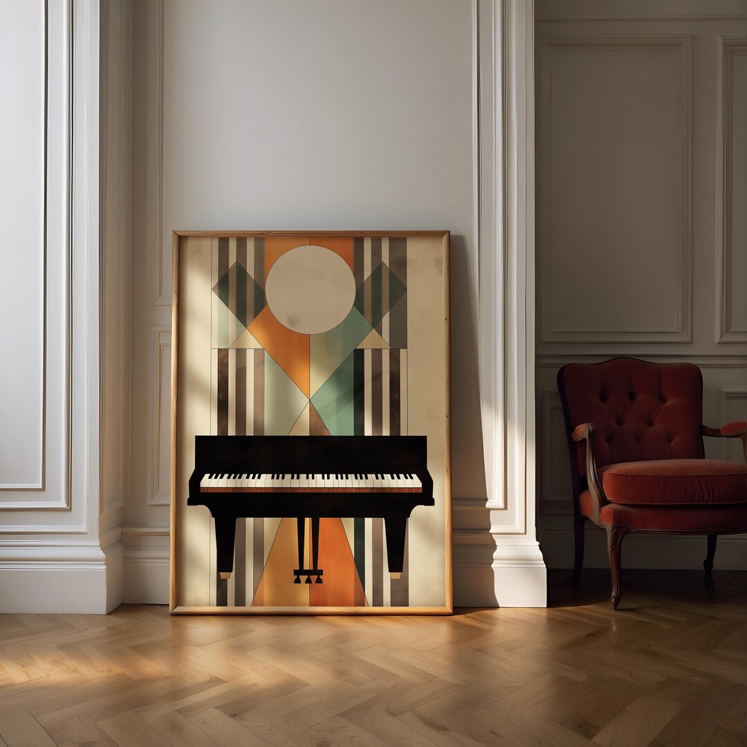 Retro Bauhaus Piano Poster, Trendy Wall Art, Boho Decor, Mid Century ...