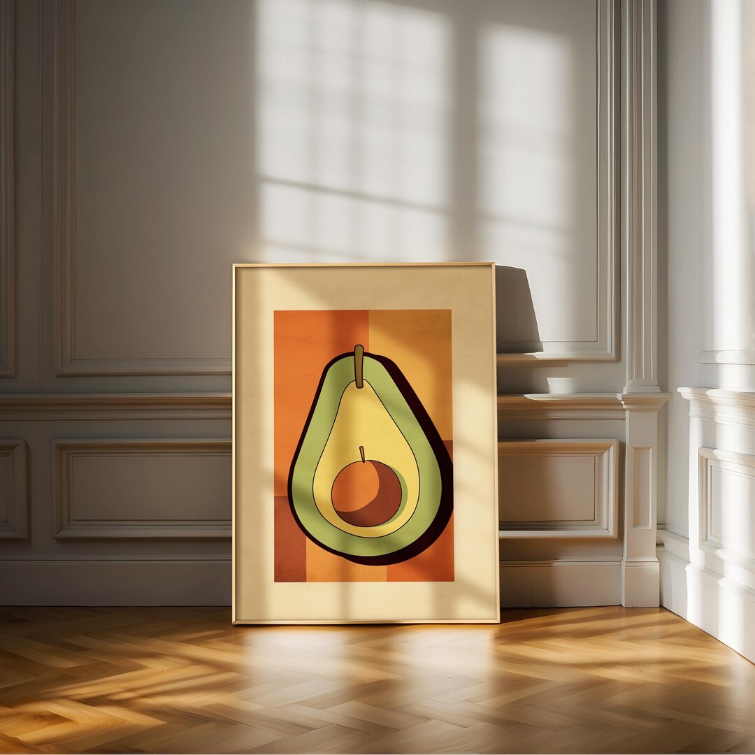 Retro Avocado Wall Art, Digital Download, Minimal Fruit Print, Boho ...