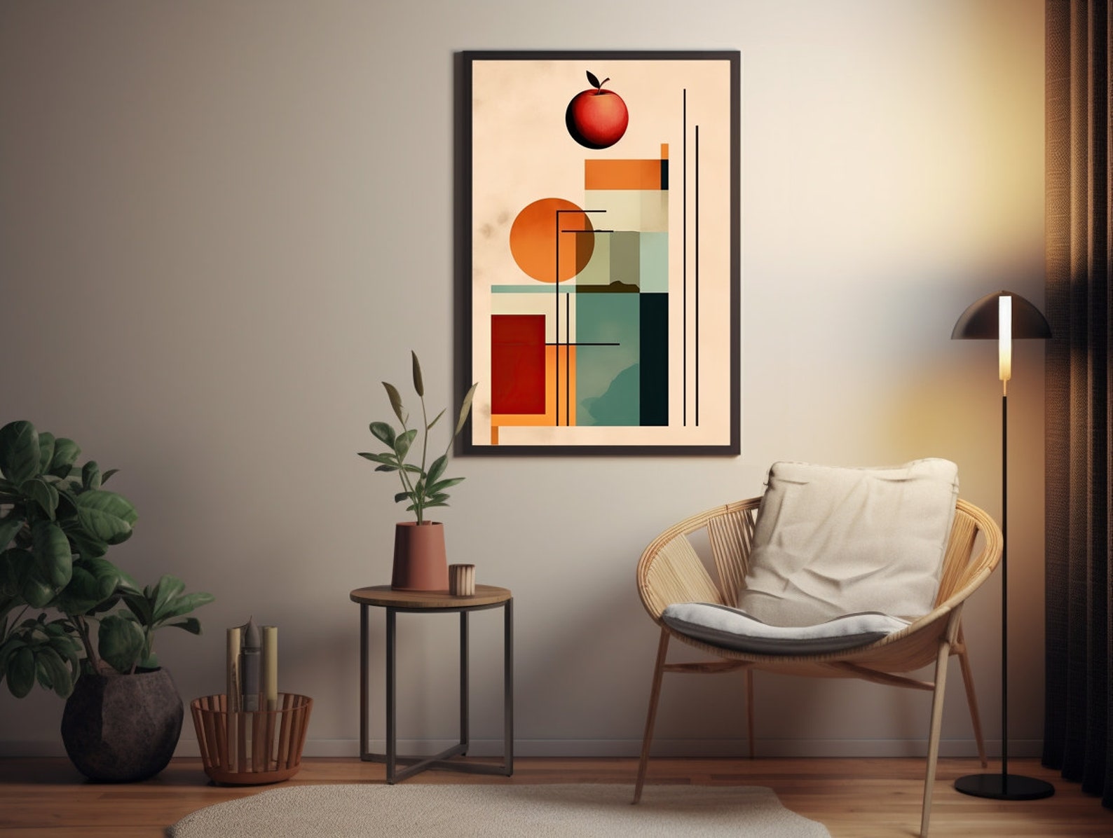 Apple Wall Art Print, Digital Download, Abstract Fruit Print, Bauhaus ...