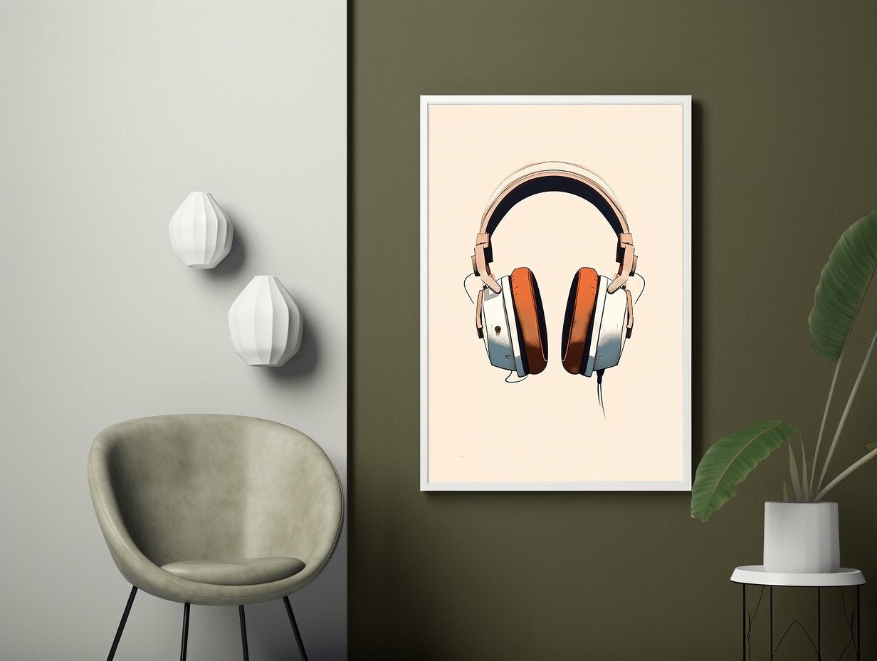 Minimalist Headphones Wall Art Boho Music Decor Digital Print, Retro ...