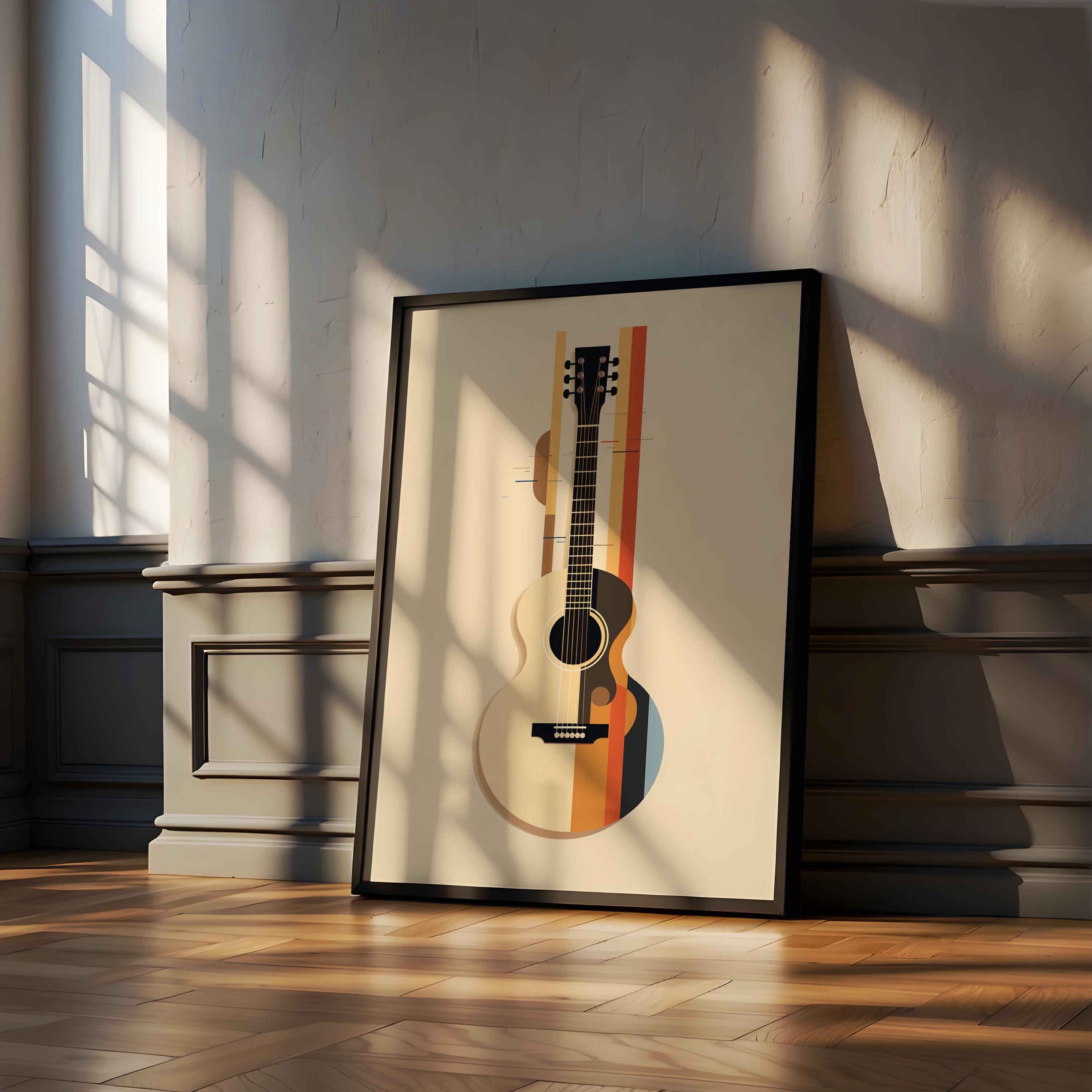 Abstract Guitar Wall Art Print, Retro Modern Boho Music Room Decor, Mid ...