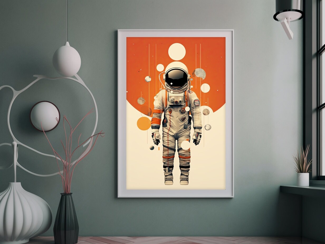 Vintage Retro Astronaut Wall Art, Digital Printable, Geometric Boho Art ...