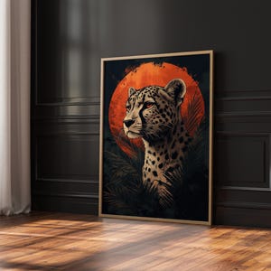 Leopard Wall Art Print, Mid Century Modern Digital Animal Digital Art ...