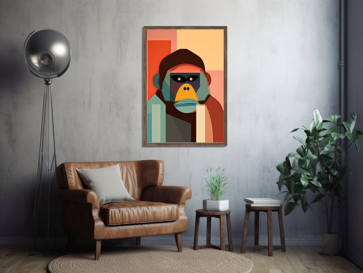 Abstract Gorilla Wall Art, Digital Printable, Gorilla Print, Bauhaus ...