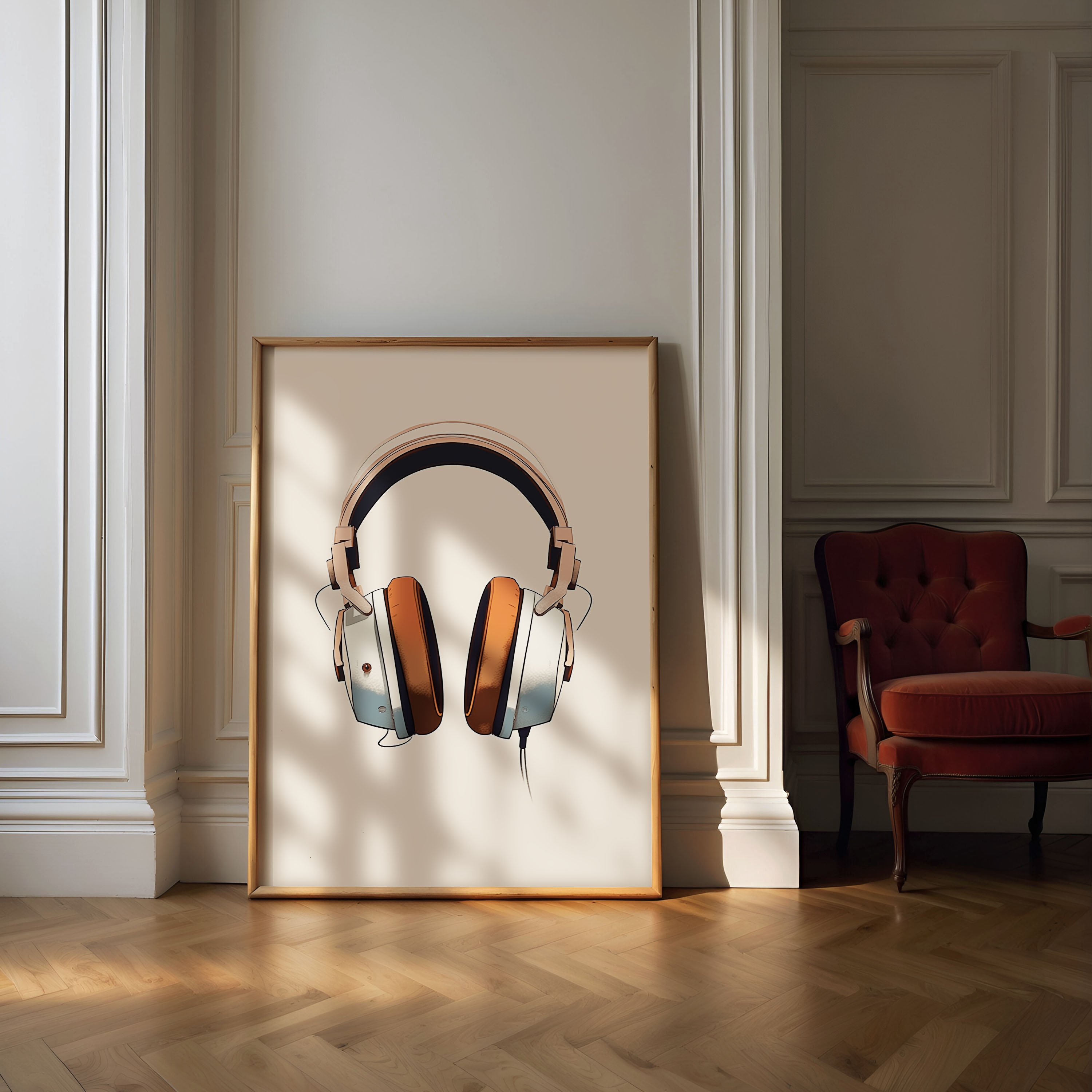 Minimalist Headphones Wall Art - Boho Music Decor Digital Print, Retro ...