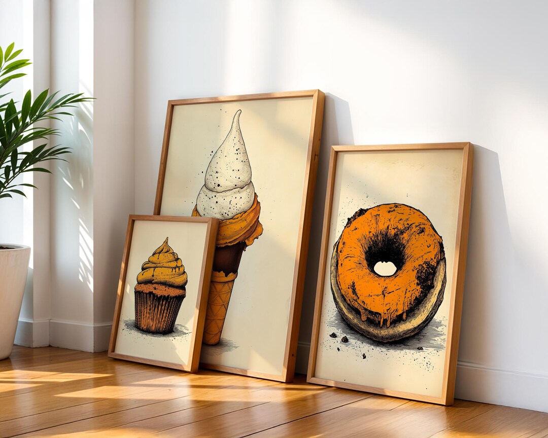 Dessert Wall Art Set of 3 Prints, Ice Cream, Donut, Cupcake Art ...