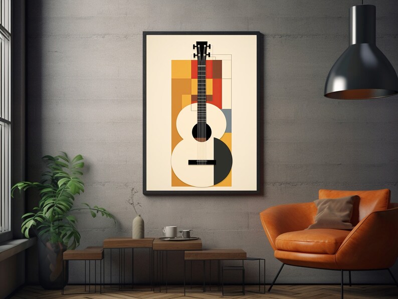 Guitar Wall Art, Digital Printable, Minimalist Music Print, Geometric ...