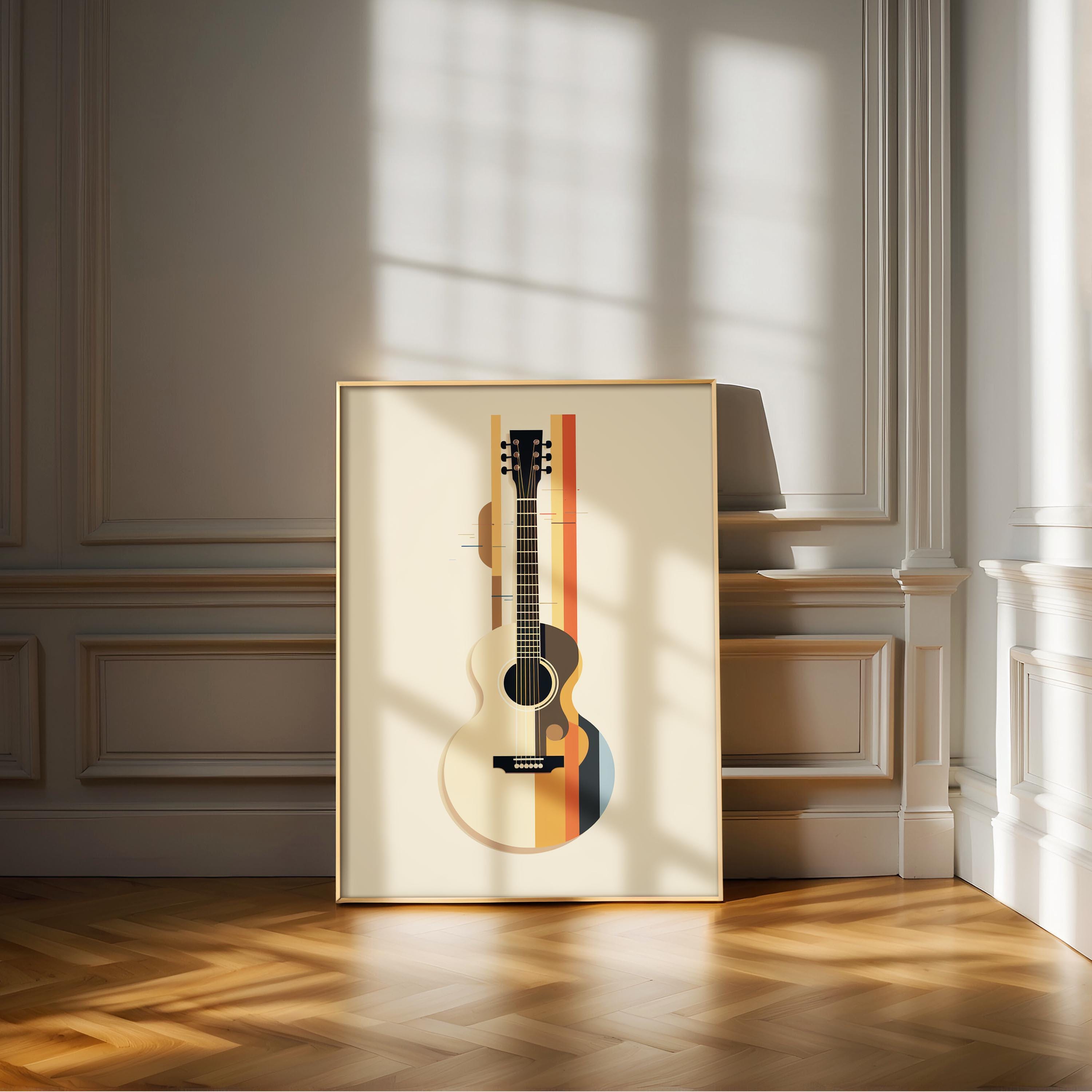 Abstract Guitar Wall Art Print, Retro Modern Boho Music Room Decor, Mid ...