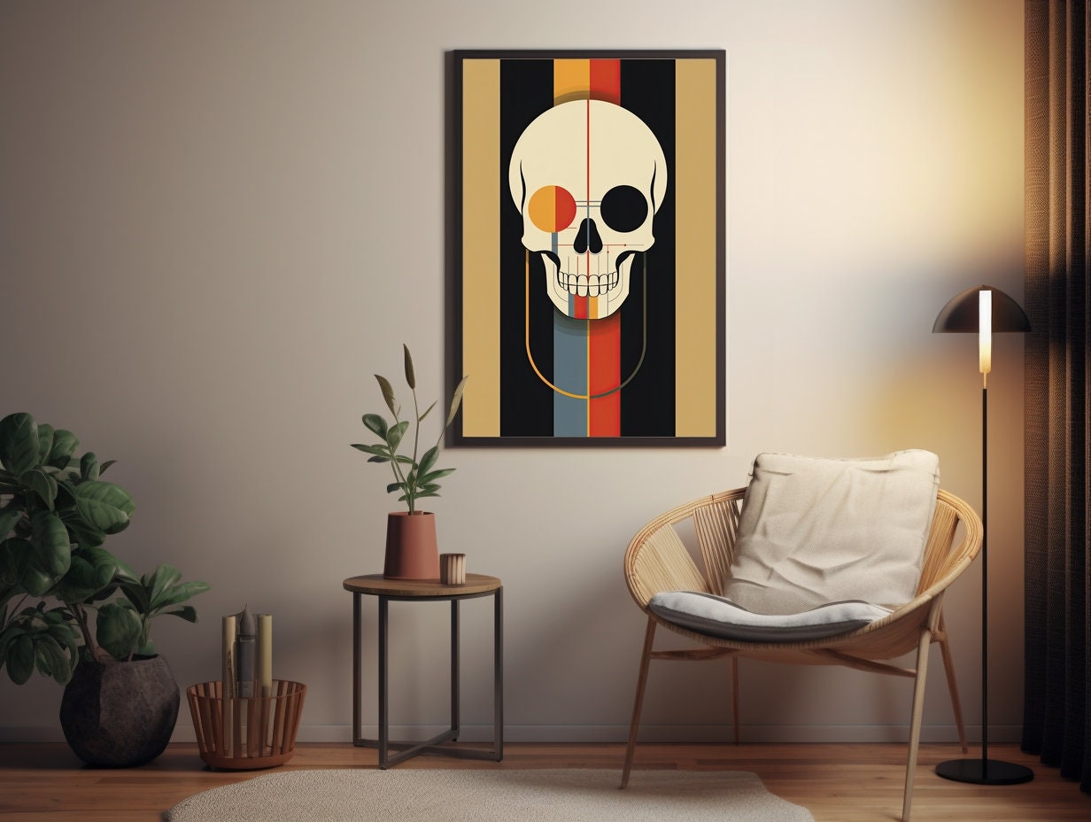 Skull Wall Art Print, Downloadable Art, Skull Bauhaus Poster, Abstract ...
