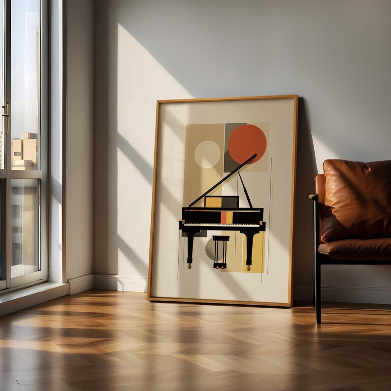 Modern Minimalist Piano Poster, Neutral Tones Music Wall Art, Mid ...