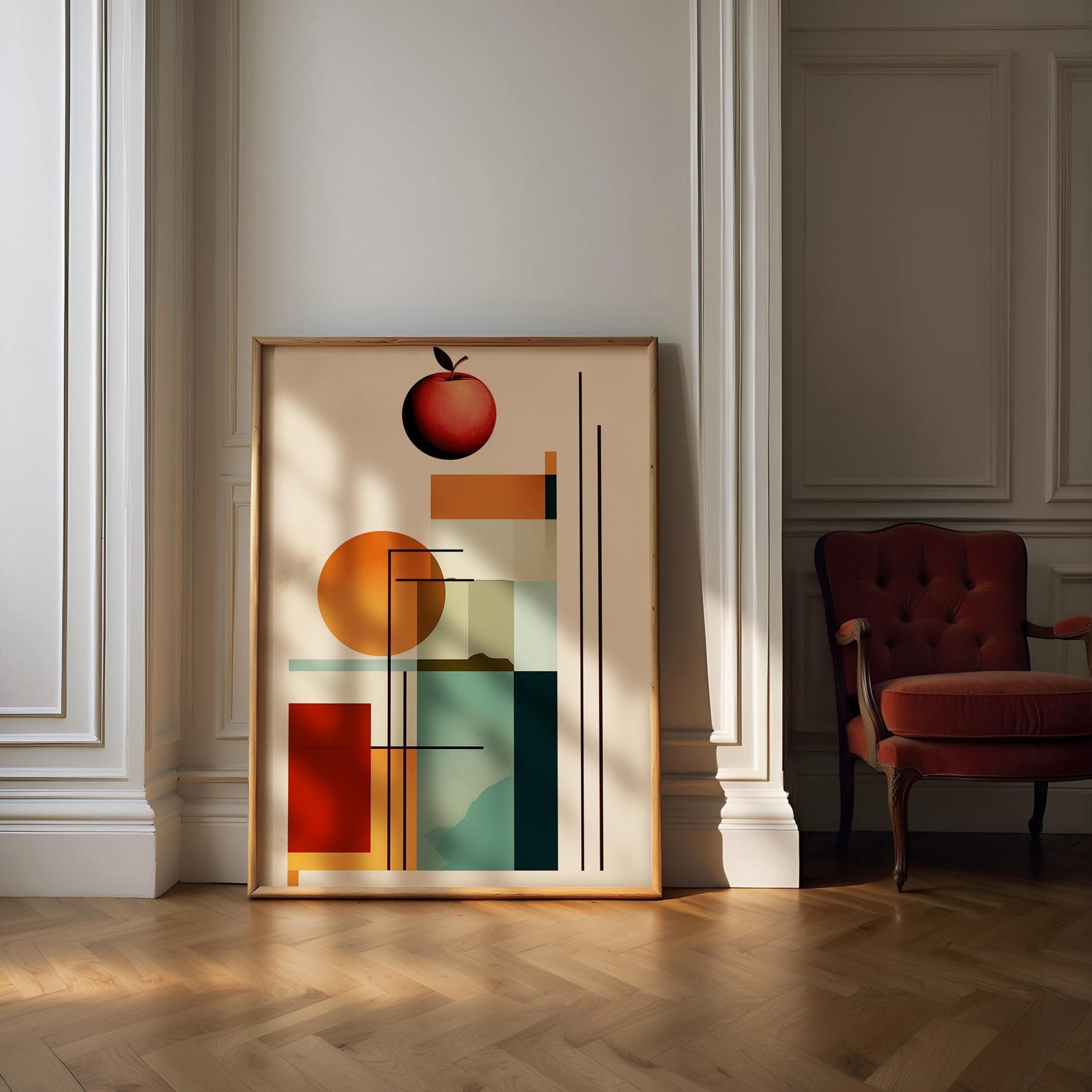 Apple Wall Art Print, Digital Download, Abstract Fruit Print, Bauhaus ...