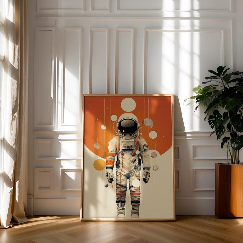 Vintage Retro Astronaut Wall Art, Digital Printable, Geometric Boho Art ...