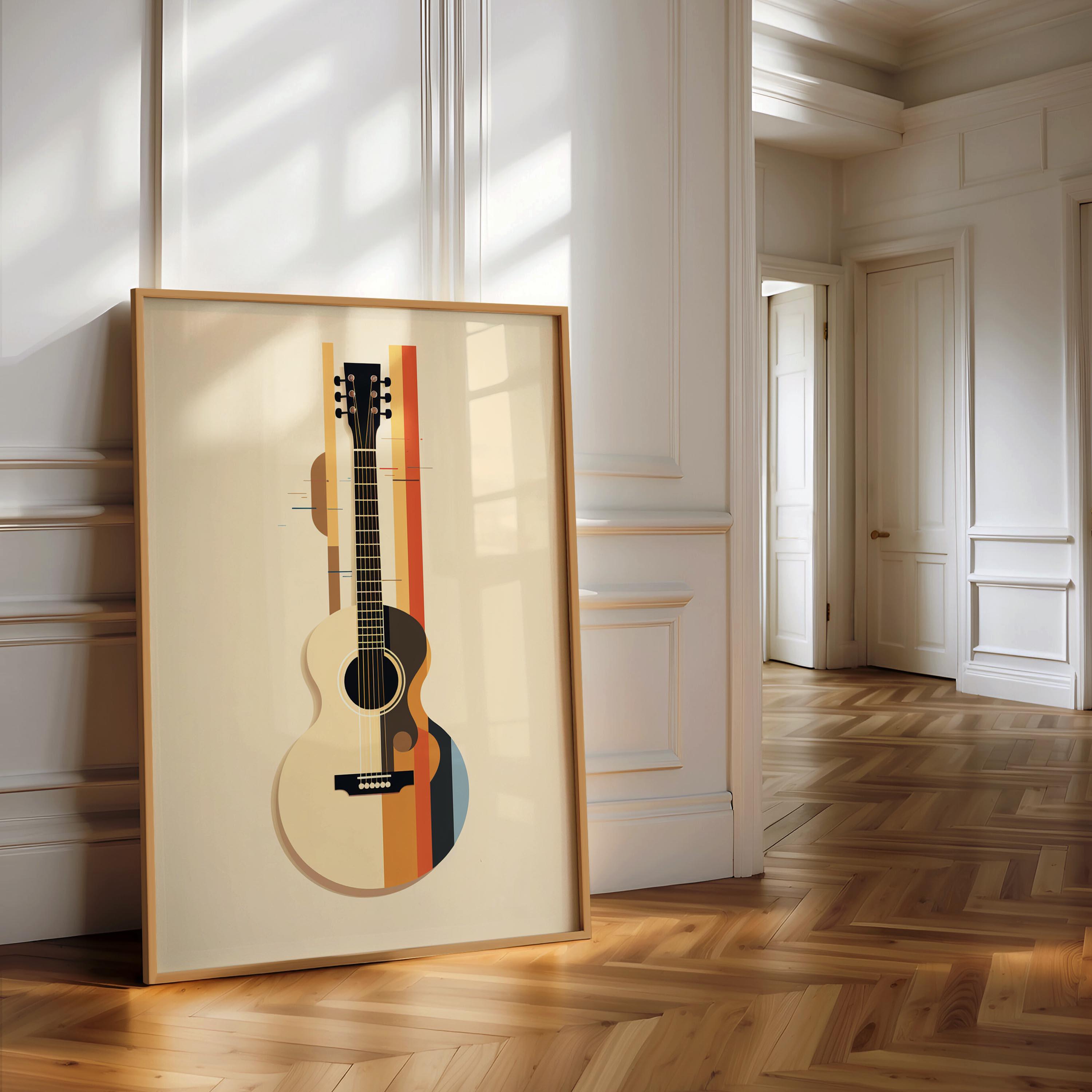 Abstract Guitar Wall Art Print, Retro Modern Boho Music Room Decor, Mid ...