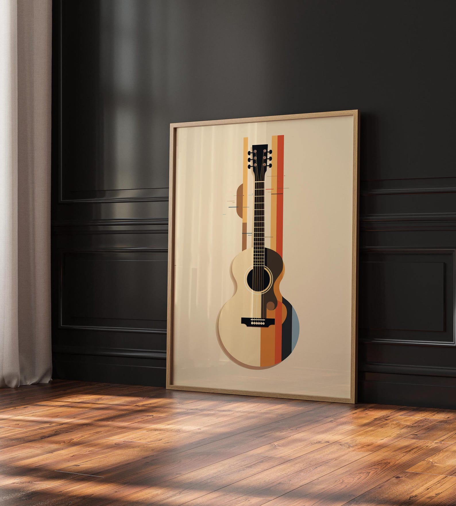 Abstract Guitar Wall Art Print, Retro Modern Boho Music Room Decor, Mid ...