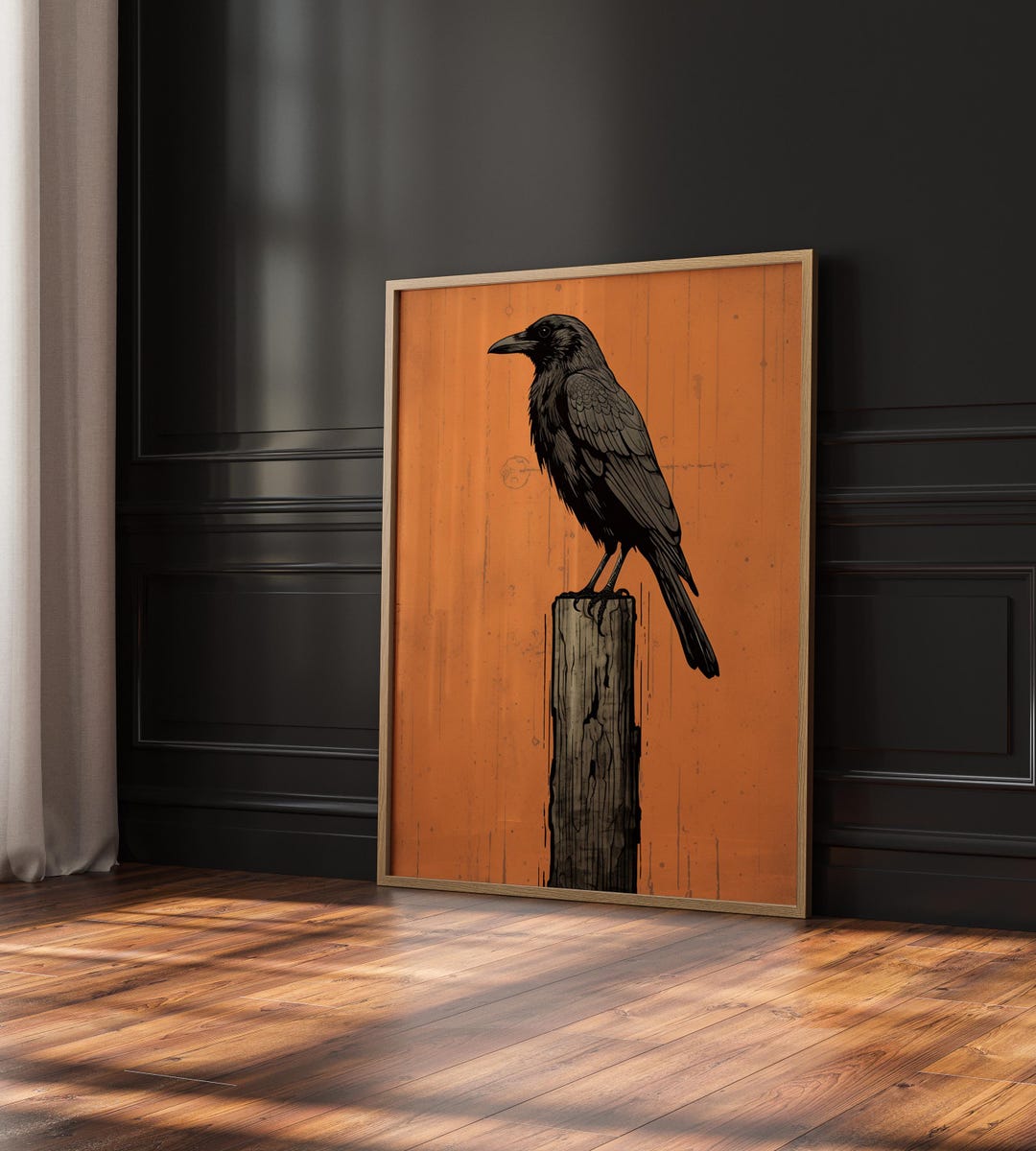 Modern Raven Wall Art, Burnt Orange Bird Print, Gothic Minimalist ...
