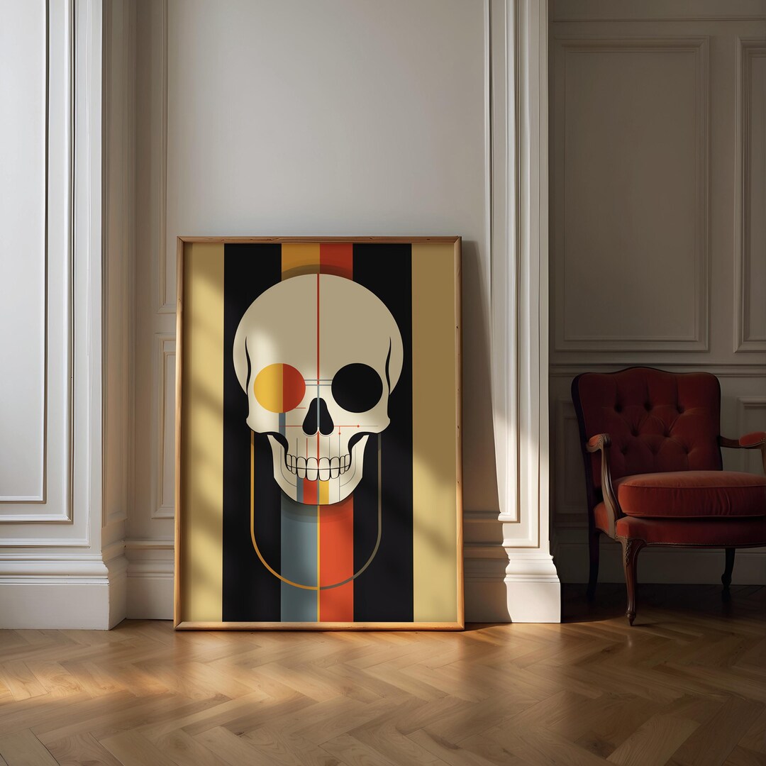 Skull Wall Art Print, Downloadable Art, Skull Bauhaus Poster, Abstract ...