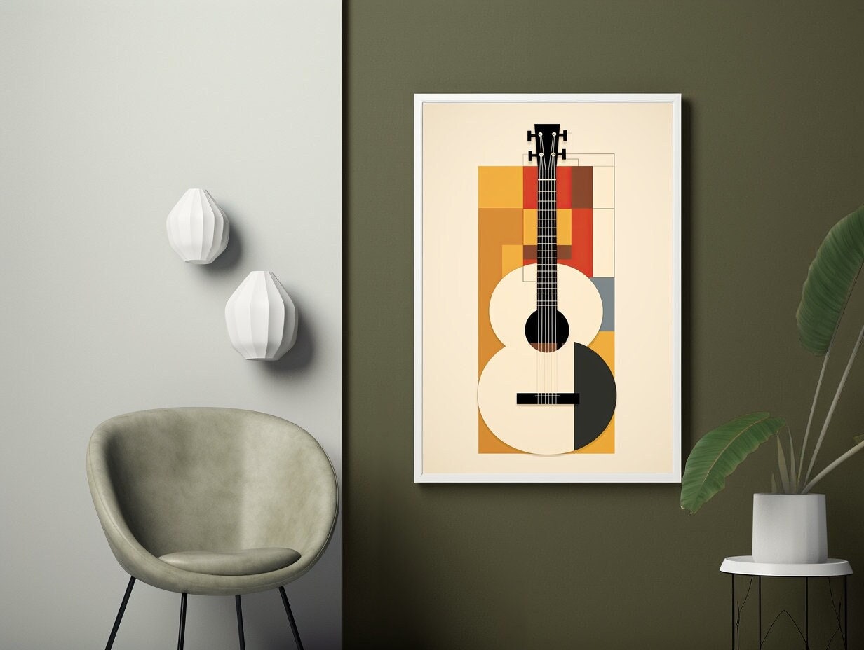 Guitar Wall Art, Digital Printable, Minimalist Music Print, Geometric ...