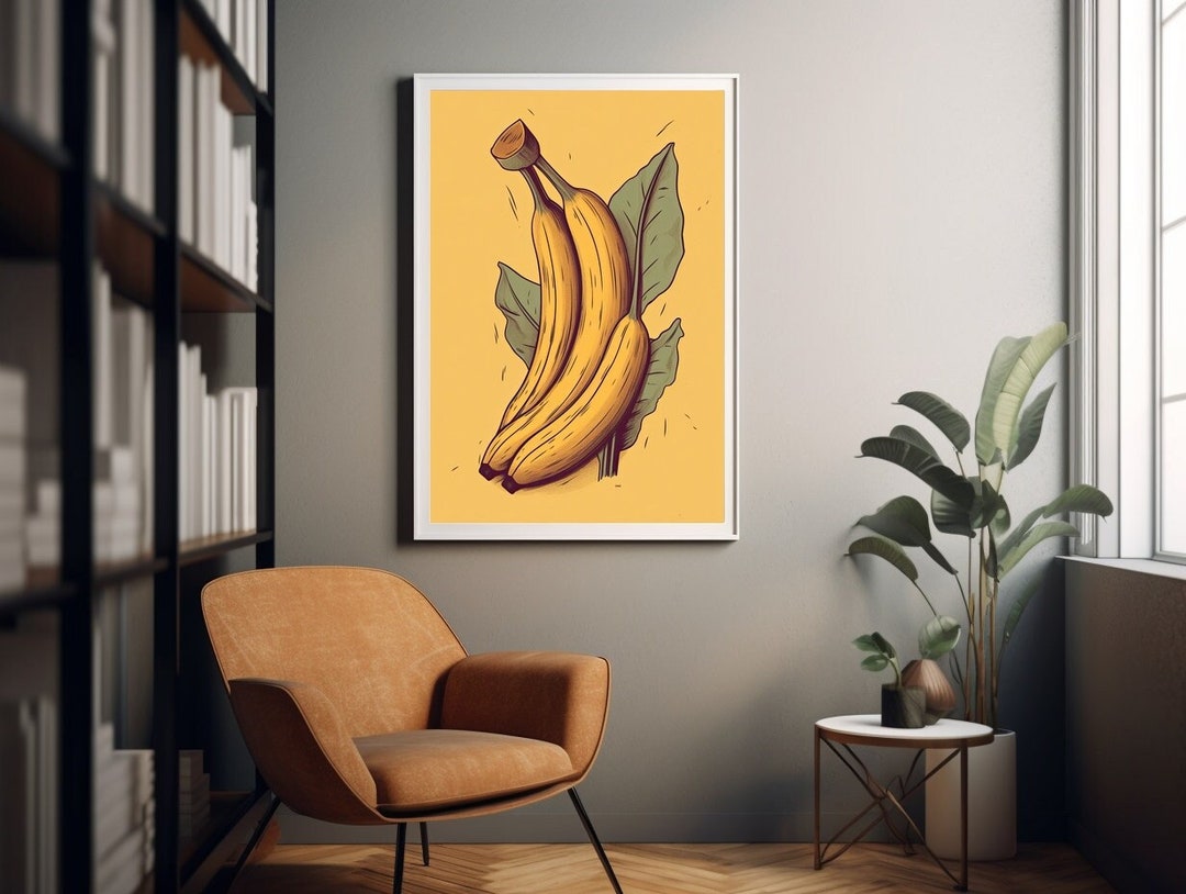 Retro Banana Wall Art Print, Digital Download, Banana Decor, Minimalist ...
