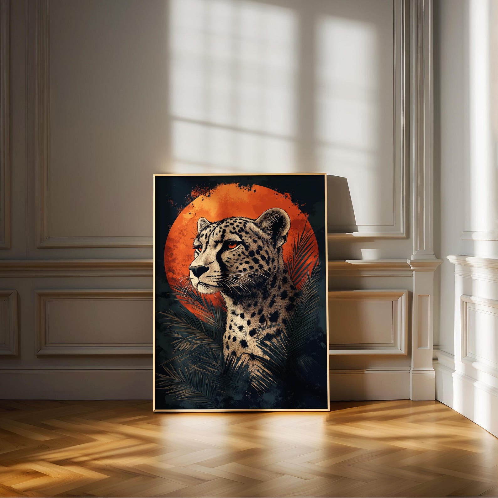 Leopard Wall Art Print, Mid Century Modern Digital Animal Digital Art ...