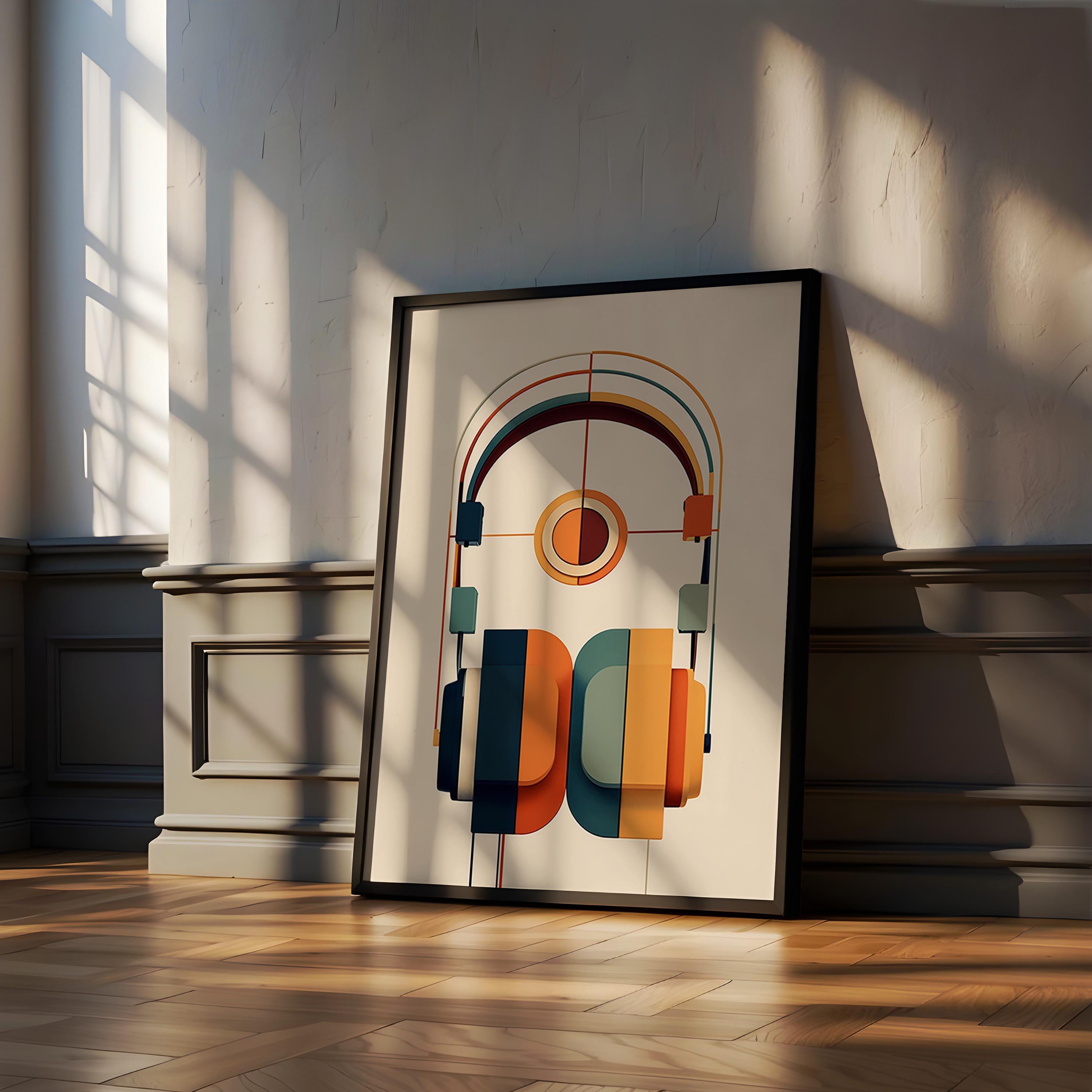 Bauhaus Headphones Wall Art - Retro Geometric Music Art Print, Digital ...