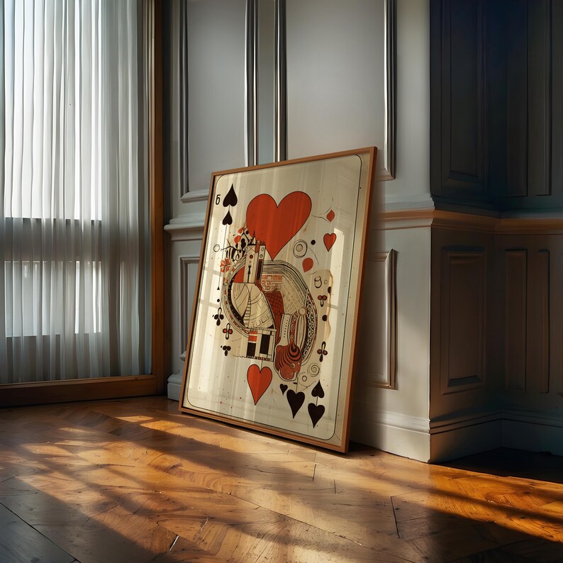 Vintage Abstract Playing Card Art Print, Mid Century Digital Download ...