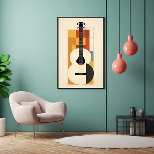 Guitar Wall Art, Digital Printable, Minimalist Music Print, Geometric ...