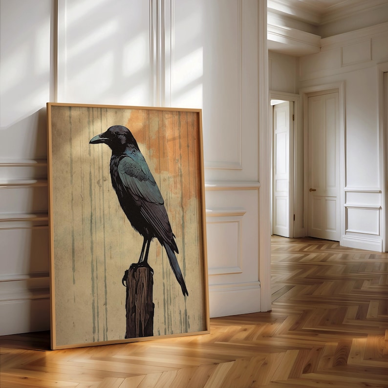 Vintage Raven Digital Art, Gothic Crow Wall Decor, Moody Bird Poster ...