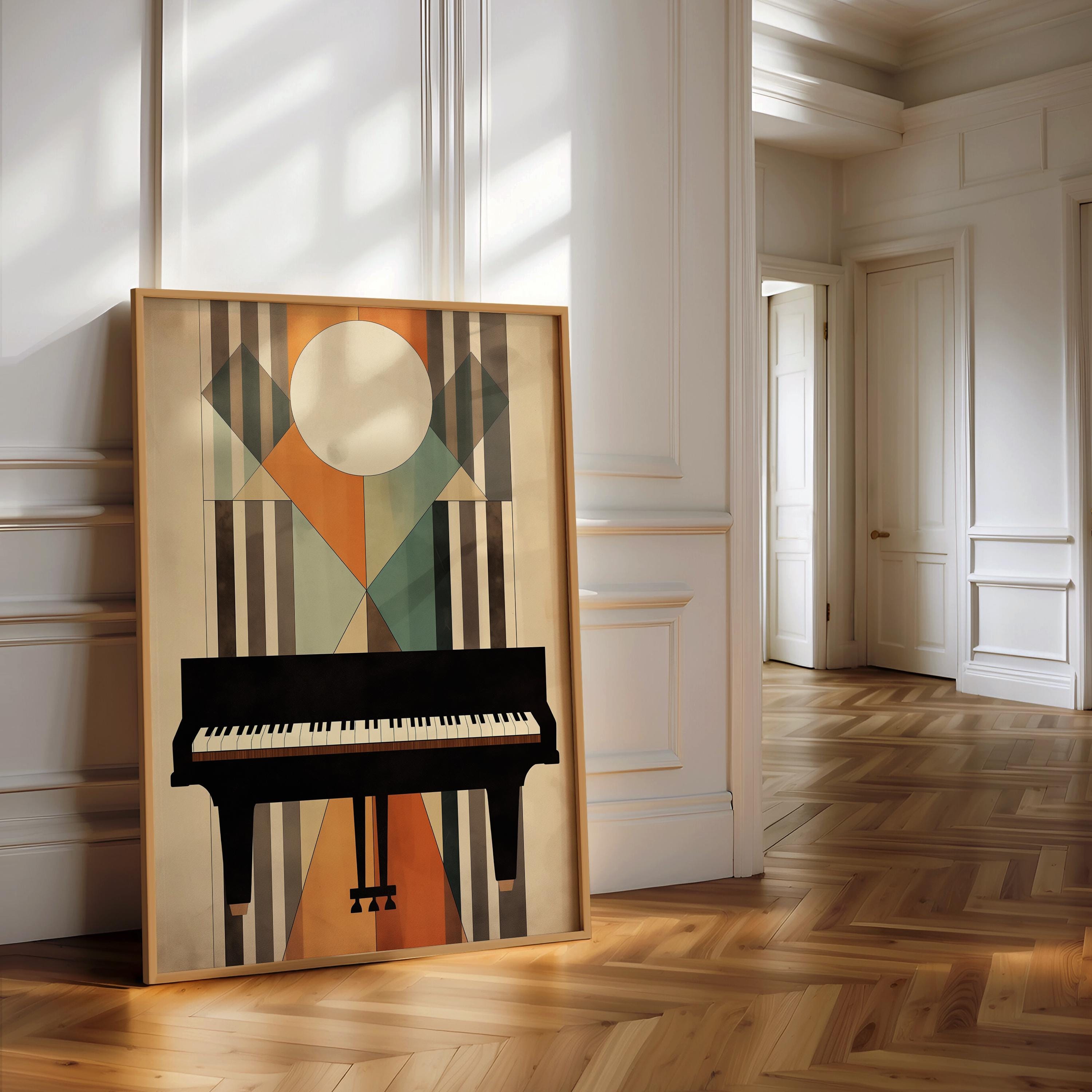 Retro Bauhaus Piano Poster, Trendy Wall Art, Boho Decor, Mid Century ...