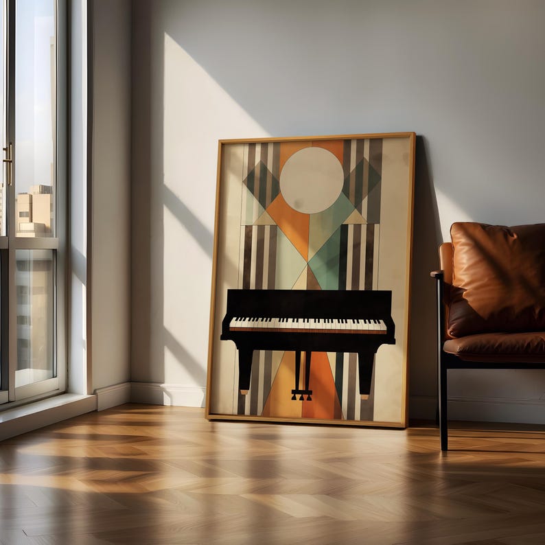 Retro Bauhaus Piano Poster, Trendy Wall Art, Boho Decor, Mid Century ...
