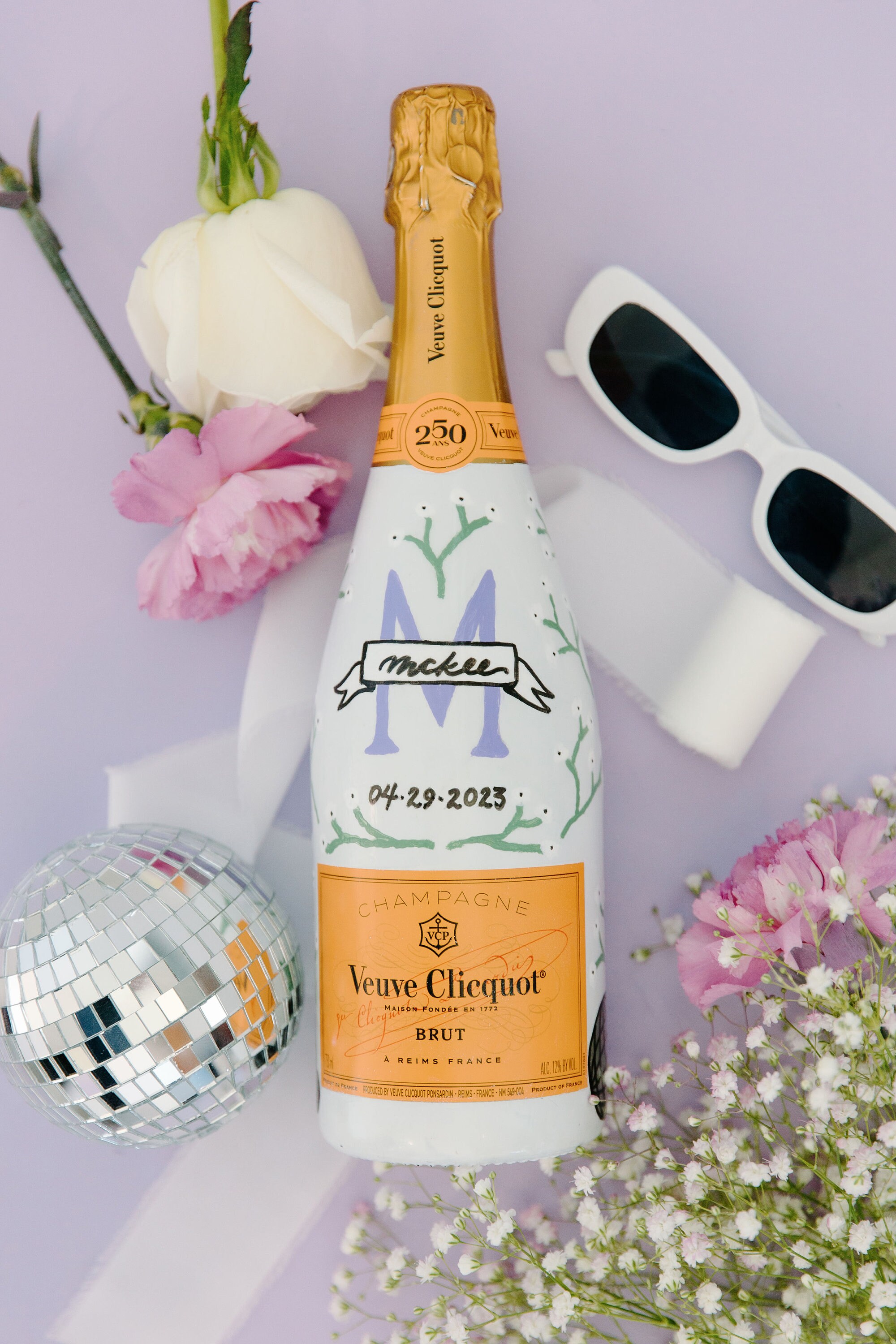 Custom Painted Champagne Bottle for Wedding, Anniversary, Engagement ...