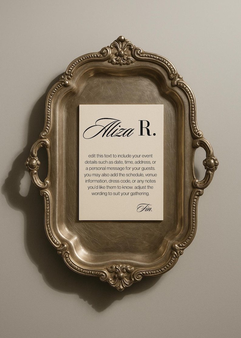 Formal Name Plate Invitation | Editable Script Name Card + Invite ...