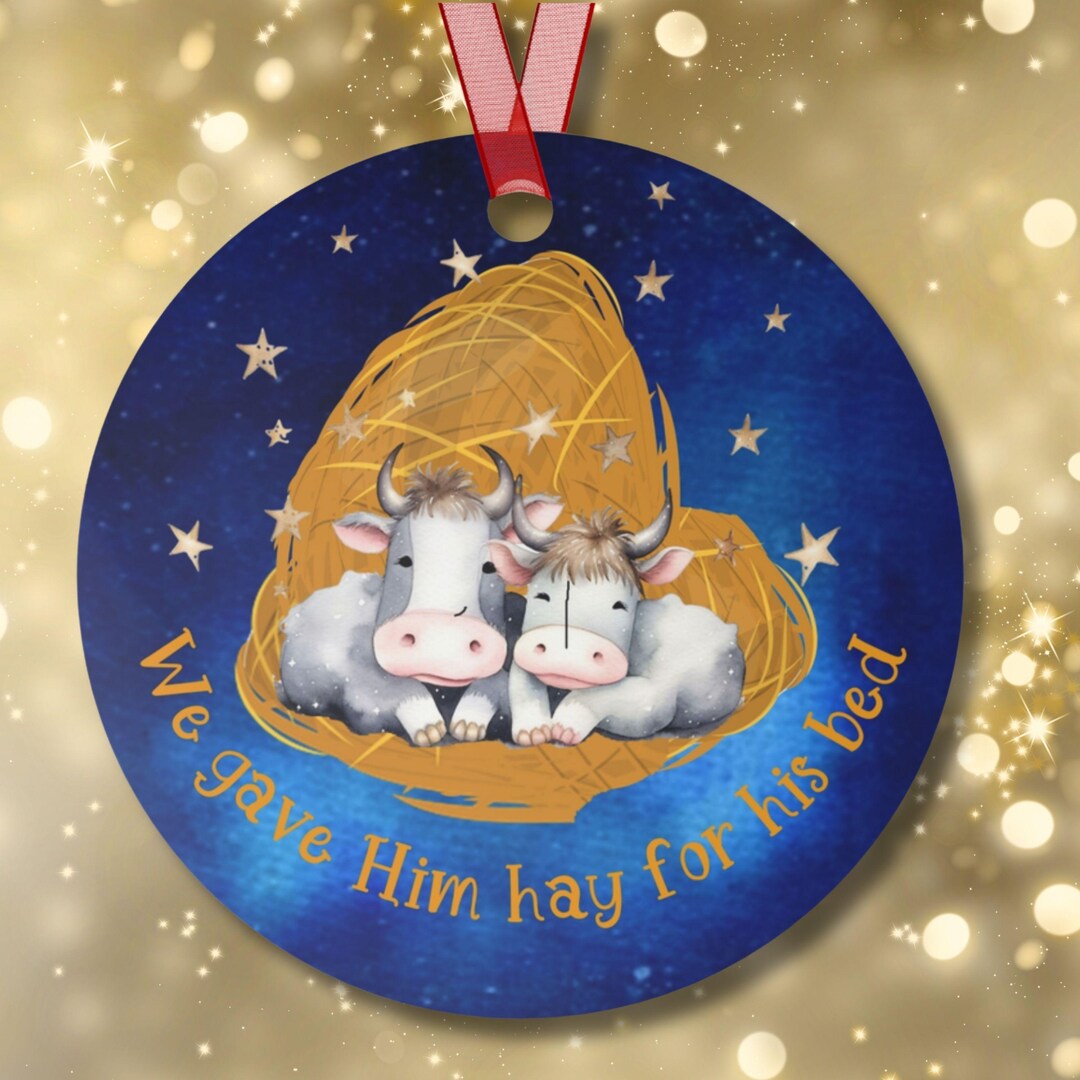 Nativity Christmas Ornament, Cows in Hay, Religious Tree Decoration - Etsy