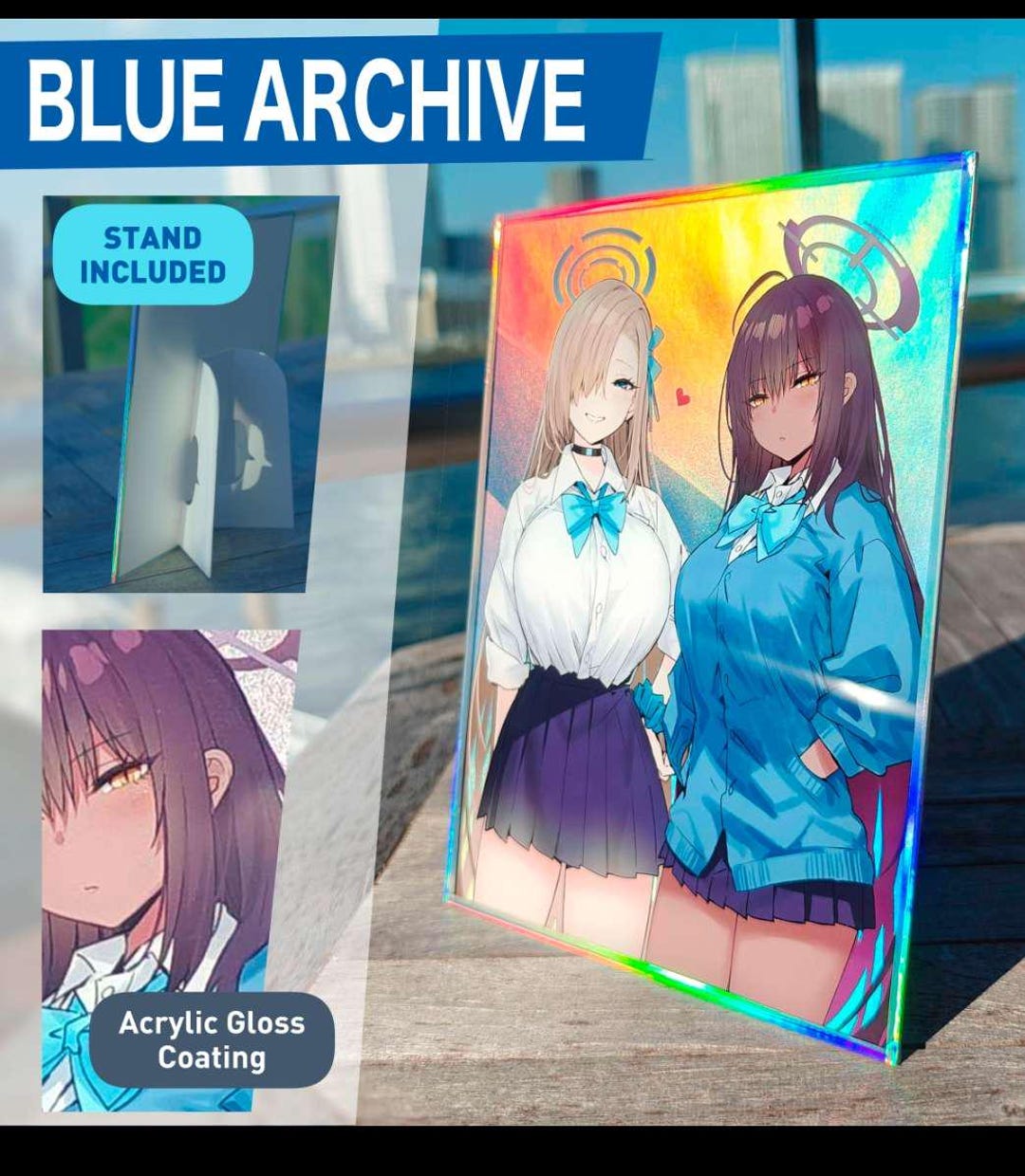 Asuna and Karin Acrylic Blue Archive Multi Layer Sparkle Holographic ...