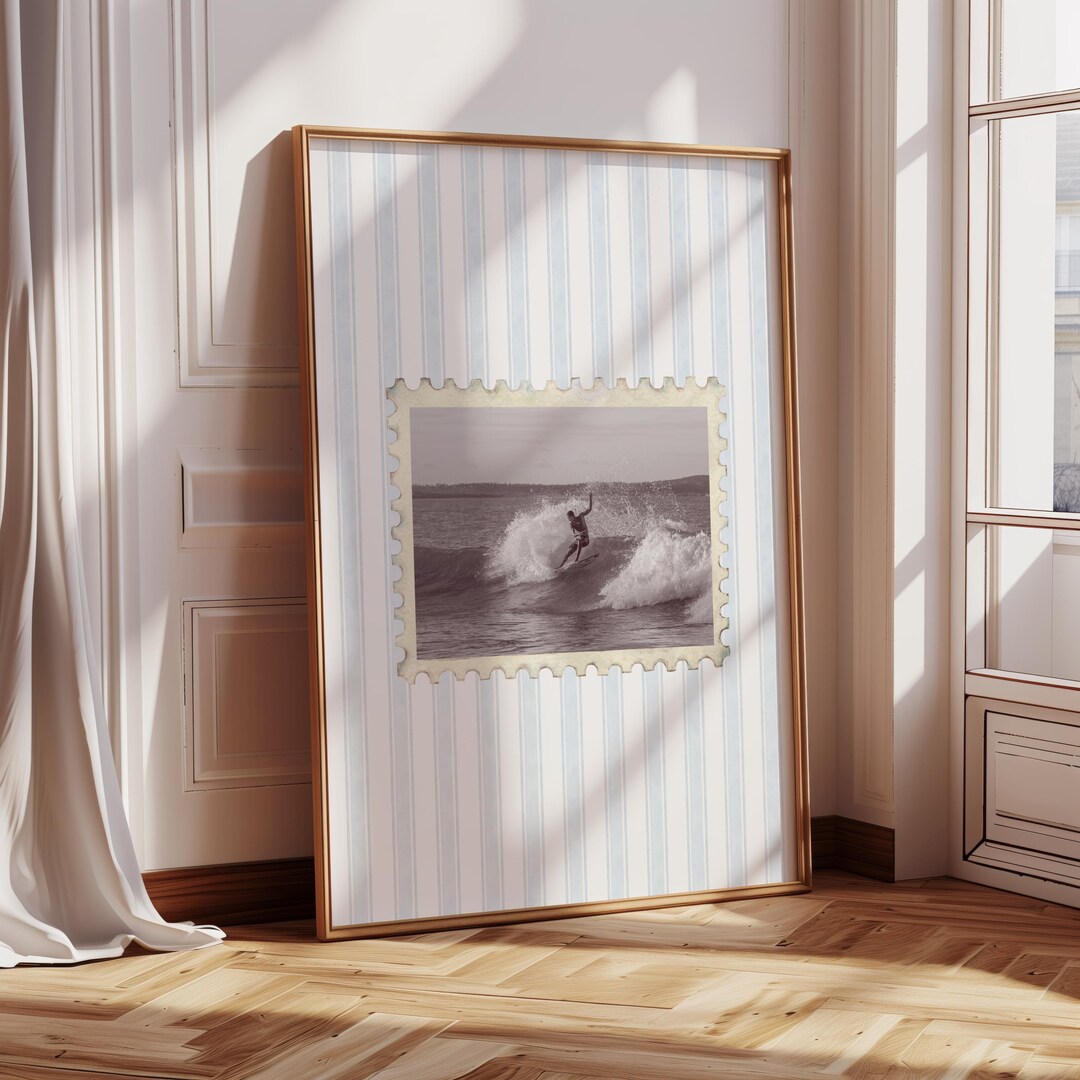 Vintage Beach Ocean Print Surf Poster Surfboard Wall Art Retro Stamp ...