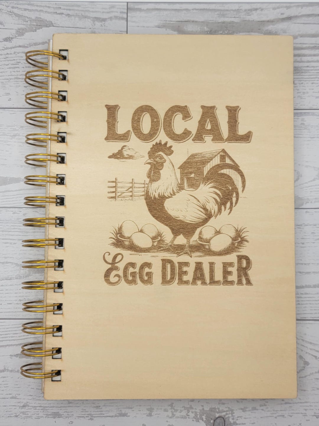 Personalized Wooden Spiral Notebook Local Egg Dealer Rooster Farm ...