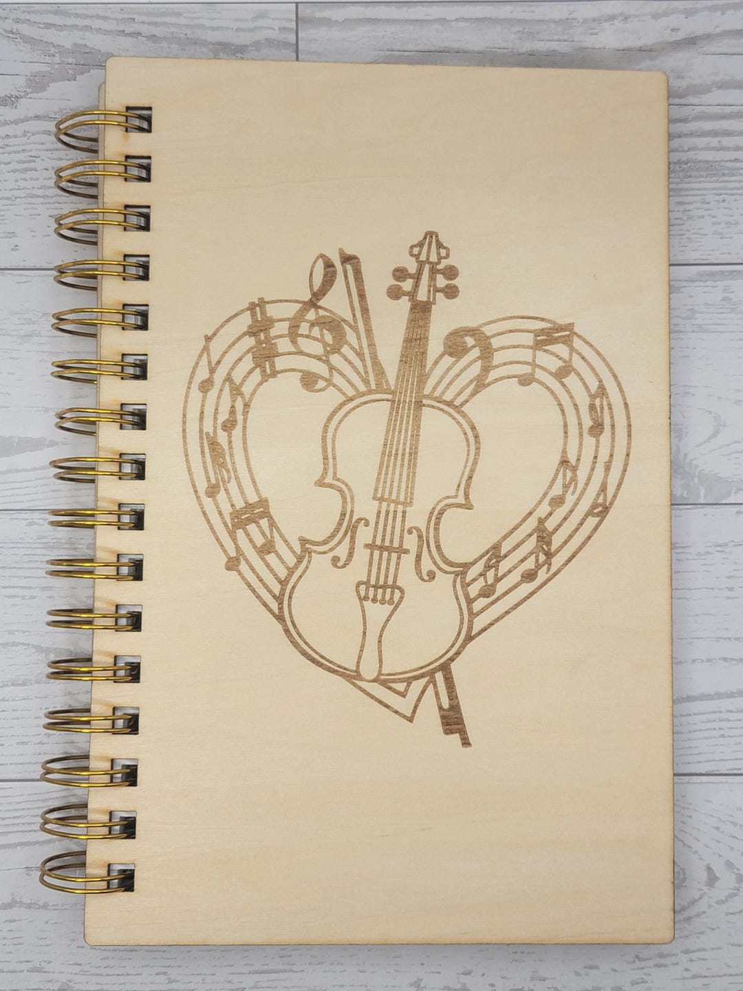 Personalized Wooden Spiral Notebook Violin and Music Heart Design ...