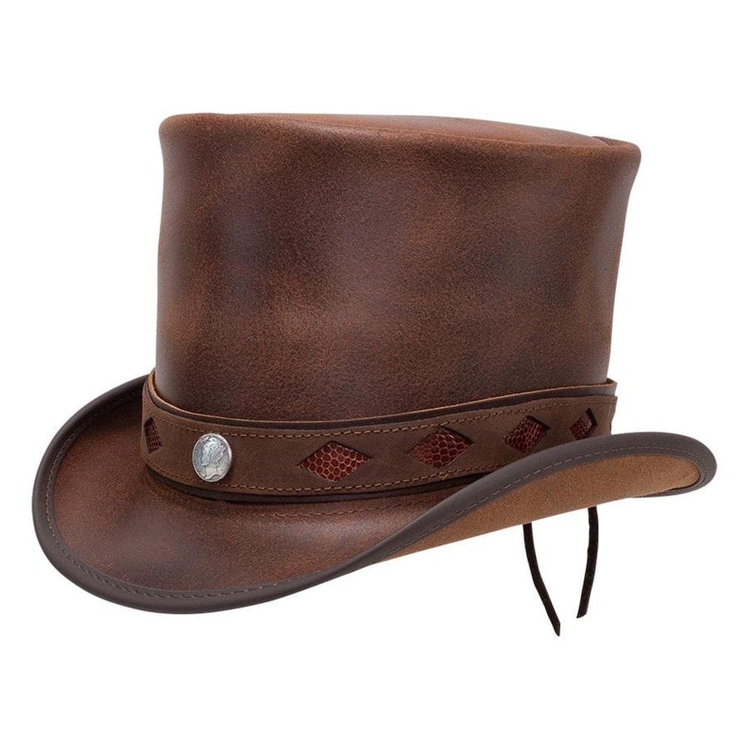 Top Hat Topper Top Diamond Inlay Brown Leather Steampunk - Etsy