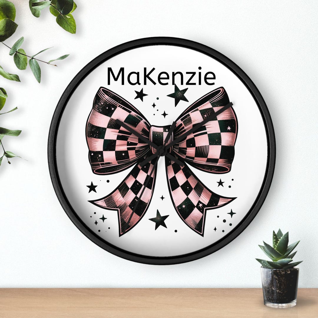 Coquette Bow Personalized Wall Clock, Custom Name Kids Clock, Nursery ...